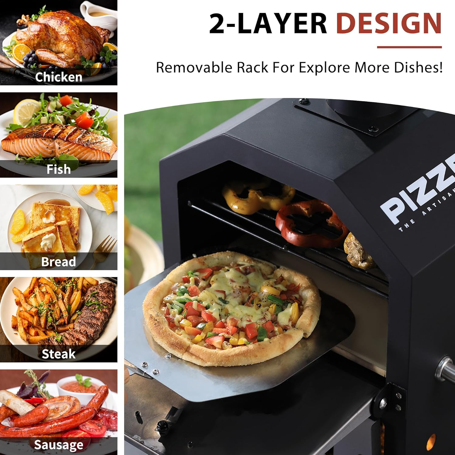Outdoor Pizza Oven Wood Fired 2-Layer Pizza Ovens outside Pizza Maker ...