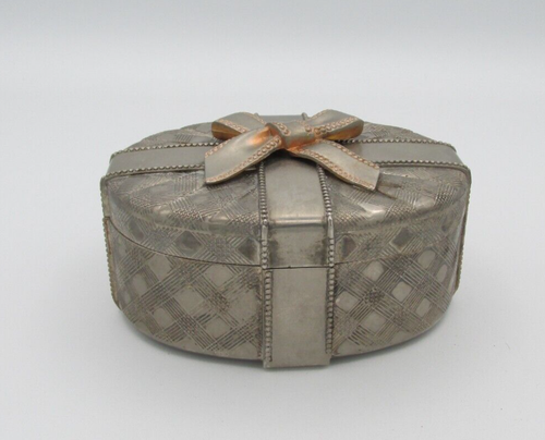 Vintage Godinger Silver Plated Oval Casket Trinket Gift Box Bow Detail ...