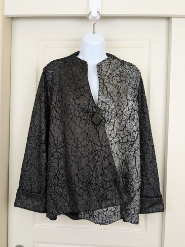 Yushi Black Swing Jacket Size XL Textured Sheer Metallic Oversized ...