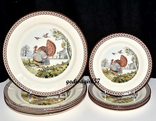 8pc Legend Turkey 4 DINNER PLATES & 4 SALAD PLATES Thanksgiving Brand ...