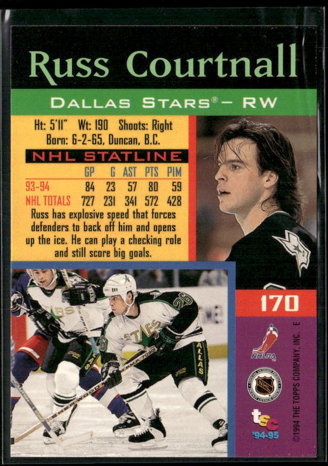 1994-95 Stadium Club Russ Courtnall Super Teams Stanley Cup Champion ...