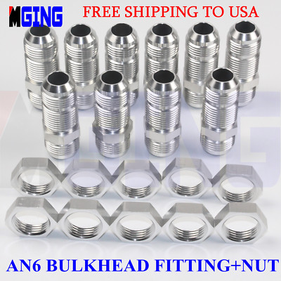 6AN Male to 6AN Male Straight Bulkhead Thread Fitting Adapter +Nut SL ...