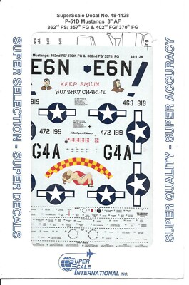 Super Scale 8th AF P-51D Mustang Decals 1/48 1128, 357th FG Aircraft ...