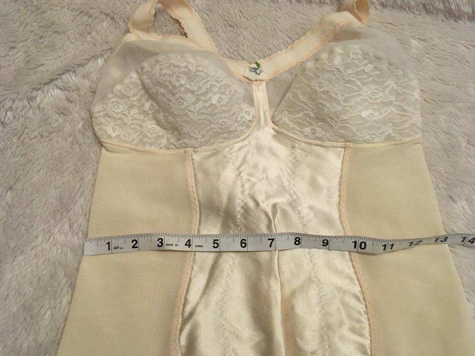 40C/XL Vtg SATIN Lace CORSELETTE Garters Open Bottom Girdle Ivory Mesh ...