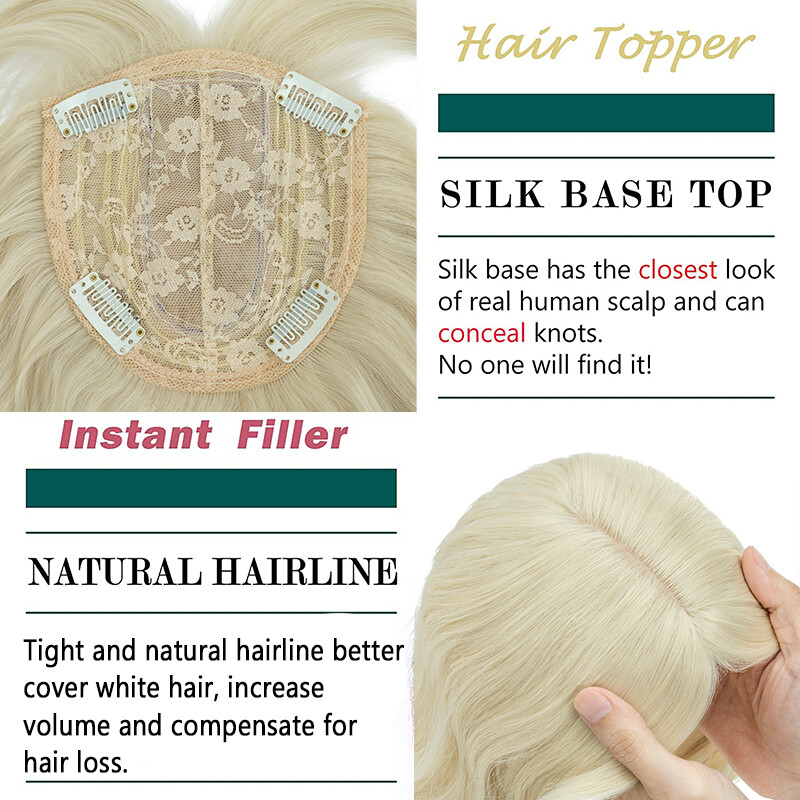 Clip in MONO Hairpiece 100% Real AS Human Hair Topper Toupee Top Silk ...