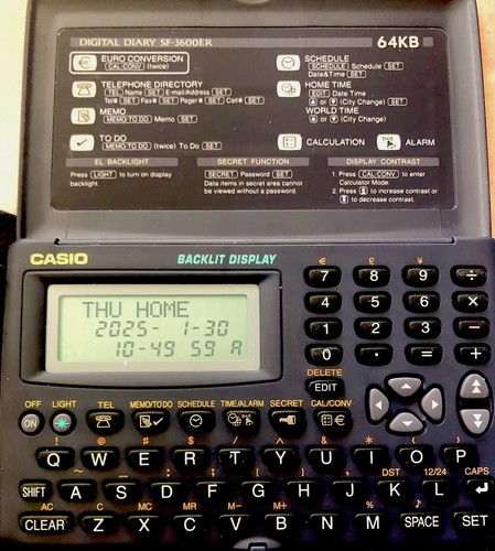 Blue Casio Digital Diary SF-3600ER 64KB Backlit Euro Conversion 10 ...