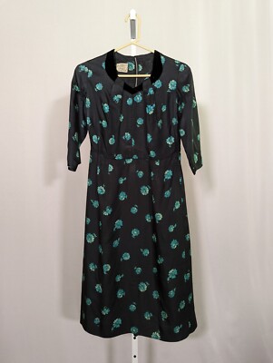 Sulet Fashions Vintage 1940s Taffeta Black Blue Floral Dress 34" USA | eBay