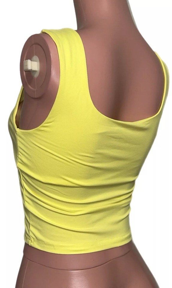 Lemon Yellow Pinched Low Cut Top Shelf lined Stretchy Smooth Cleavage ...