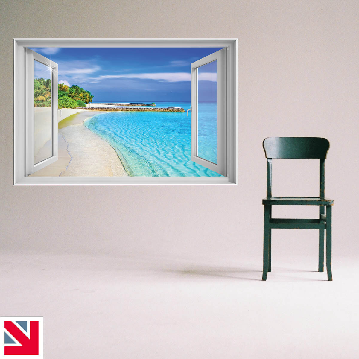 BEACH HOLIDAY EXOTIC BLUE SEA Wall Decal Sticker Vinyl Window View ...