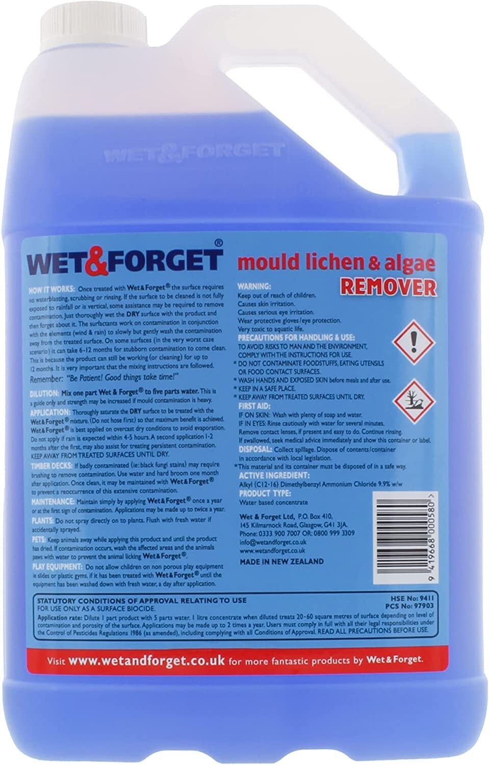 5 Litres Wet & Forget Concentrate Mould Lichen & Algae Remover As Seen ...