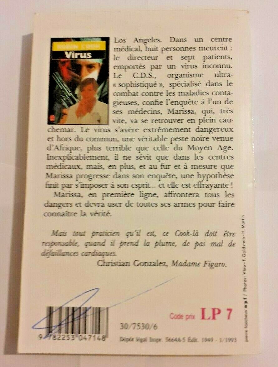 Robin COOK Virus Poche 7530 Enquête/Suspense/Hôpital/Science/Fiction ...