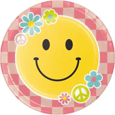 Flower Power Fun Hippie 60's Smiley Face Large Dinner Paper Plates Pack ...