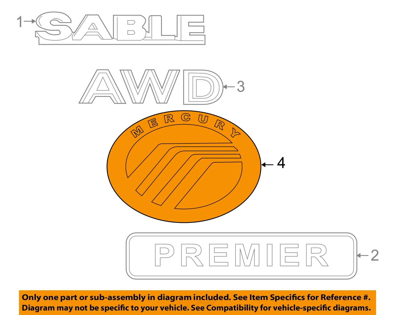 FORD OEM 08-09 Sable Trunk Lid Exterior Trim-Emblem 8T5Z5442528A | eBay