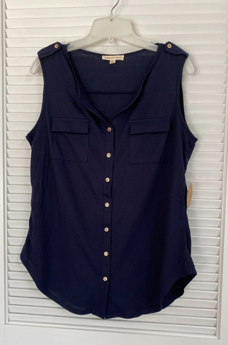 PARALLEL SKIES BUTTON DOWN SLEEVELESS NAVY KNIT TOP SIZE L NWT | eBay