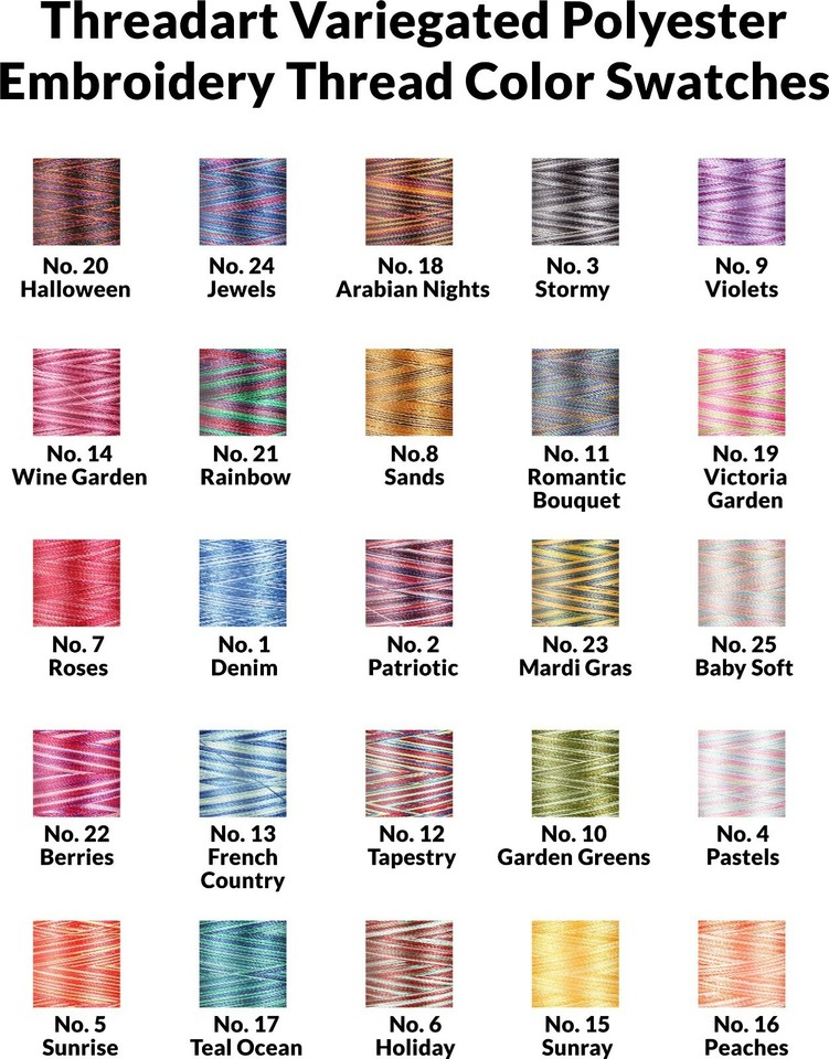 VARIEGATED POLYESTER EMBROIDERY THREAD SETS 1000M SPOOLS 40 WT 6 SETS ...