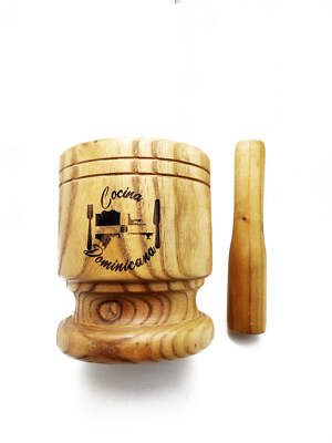 Heavy Duty Wood Mortar with Dominican Republic Flag engraved. Pilón ...