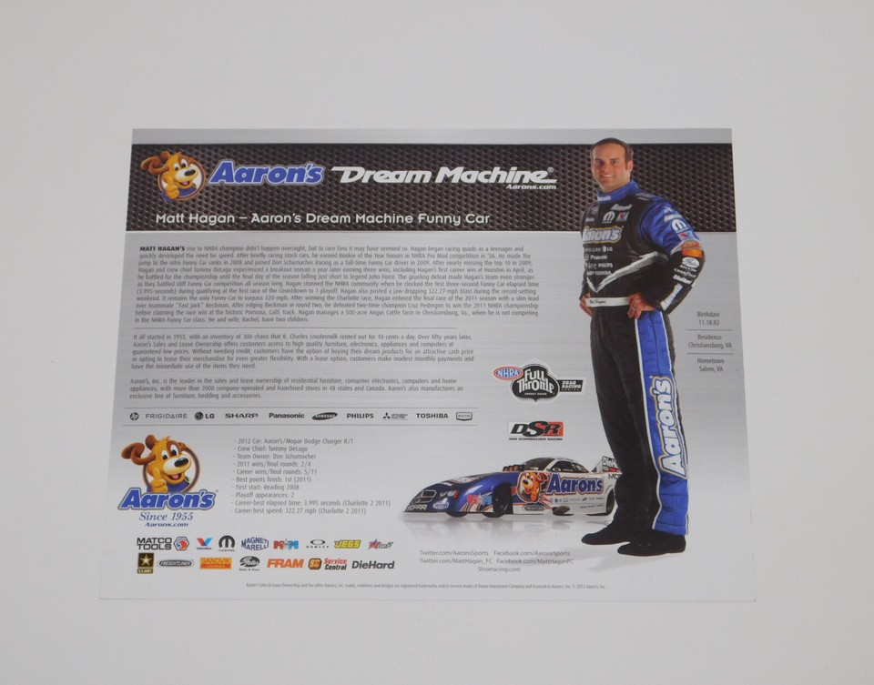 Matt Hagan 2012 NHRA Full Throttle Dodge Charger Funny Car Drag Racing ...