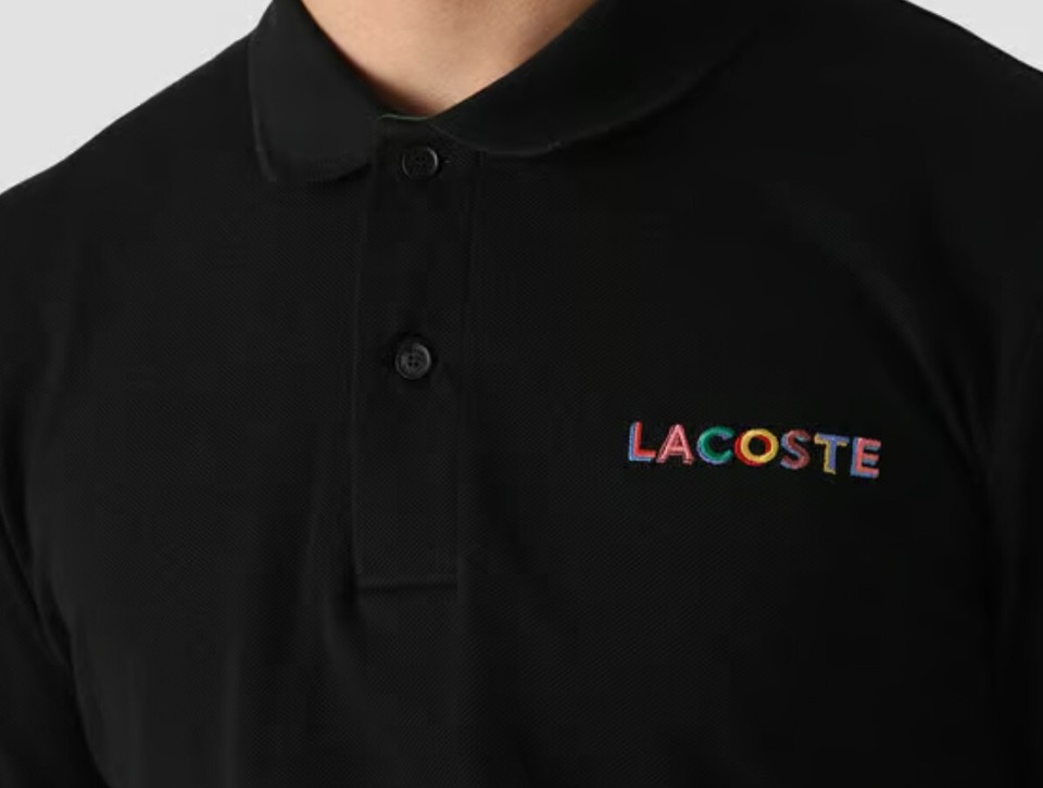 New Mens Lacoste L!ve Relaxed Fit Rainbow Logo Black Pique Polo Shirt S ...