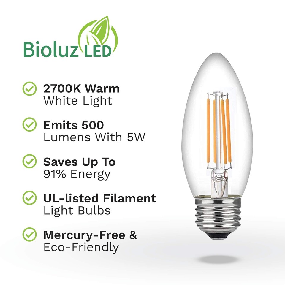 Bioluz LED 93 CRI 60 Watt Candelabra Bulbs Medium Base Candelabra Bulbs ...