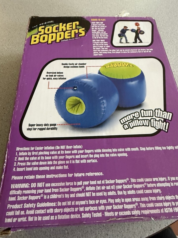 New Socker Boppers Kids Inflatable Boxing Pillows ONE PAIR Toy as seen ...