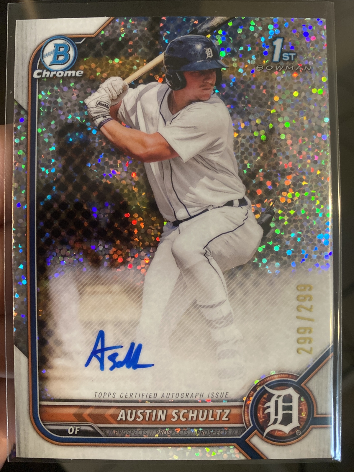 2022 Austin Schultz Bowman Chrome Speckle Refractor Auto 299/299 Tigers ...