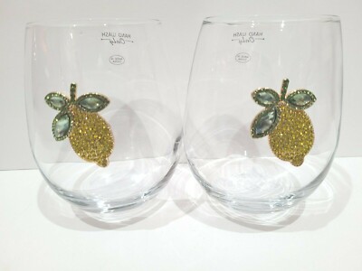 Rachel Zoe Jeweled Rhinestone Lemon Stemless Wine Glasses Home Decor ...