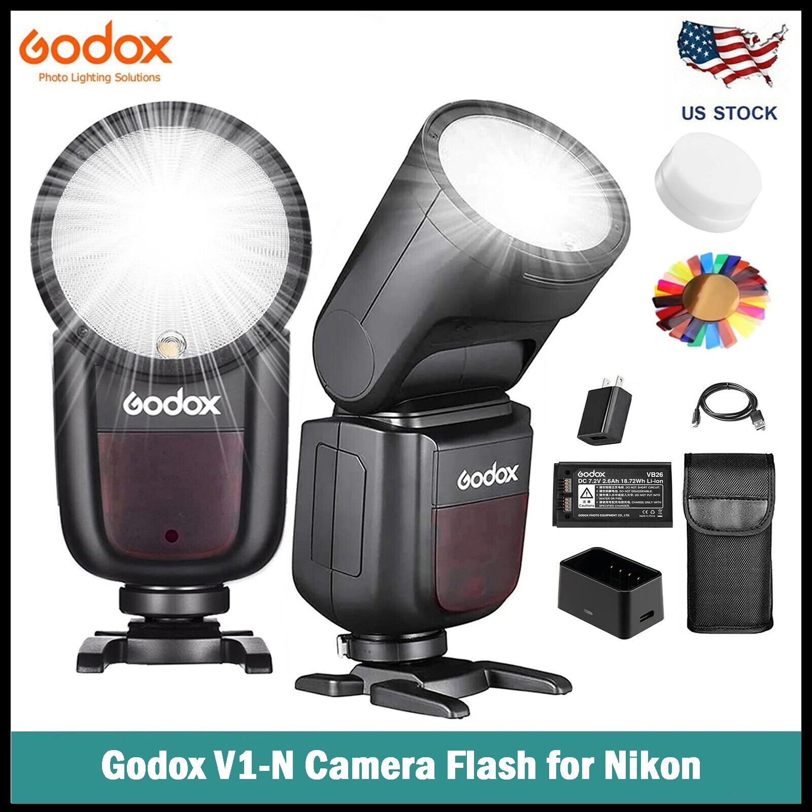 Godox V1-N Round Head Camera Flash TTL for Nikon Flash Speedlite 76Ws ...