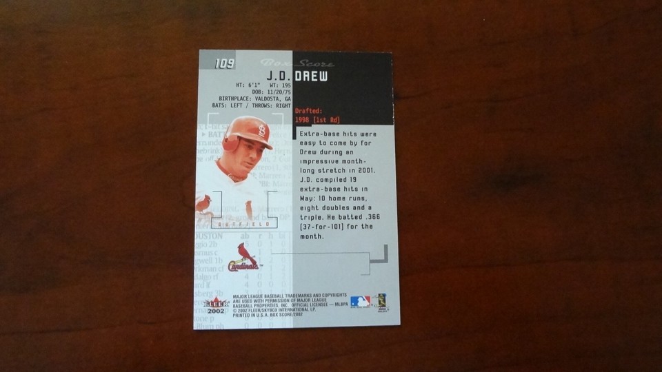 2002 FLEER BOX SCORE # 109 J.D. DREW BASEBALL CARD | eBay