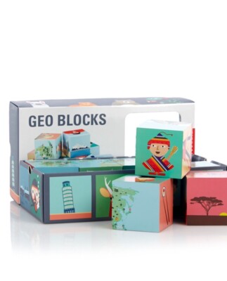 Kikkerland Geo Blocks Set Of 8 Wood Geography Blocks 50% Off Retail | eBay