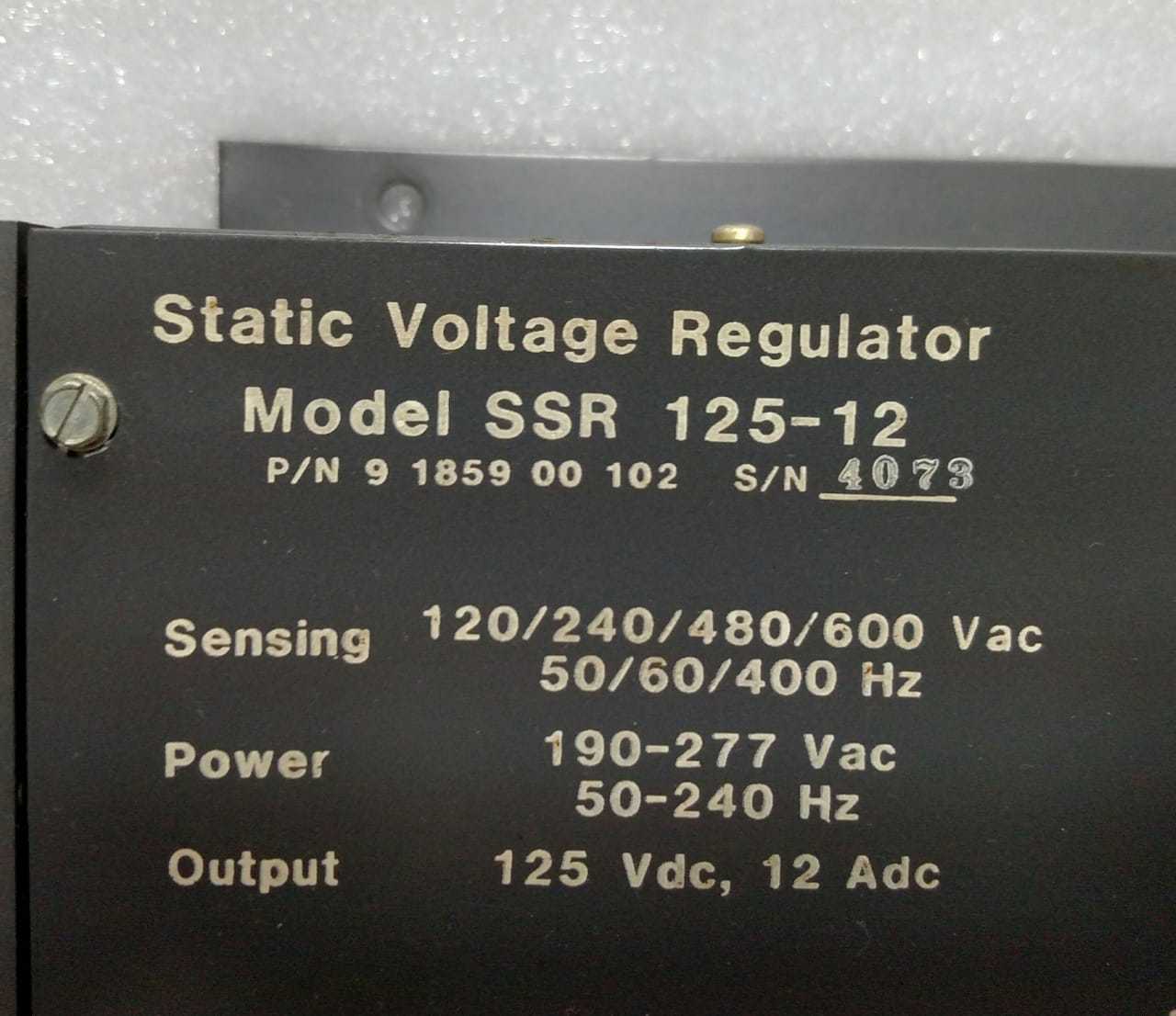 Basler SSR-125-12 PN 9 1859 00 102 Static Voltage Regulator 120/240/480 ...