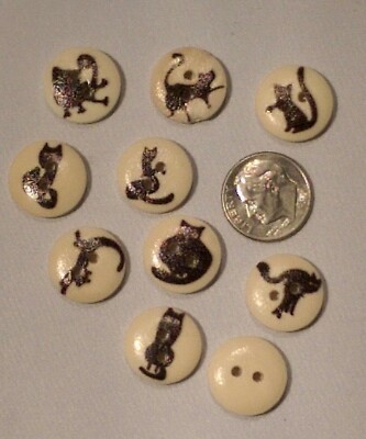 Pkg of 20 BLACK CAT 2-hole Wood Buttons 5/8" (15mm) Scrapbook Craft ...
