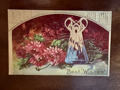 Vintage Best Wishes Postcard Pink Flowers Unposted Embossed H61 | eBay