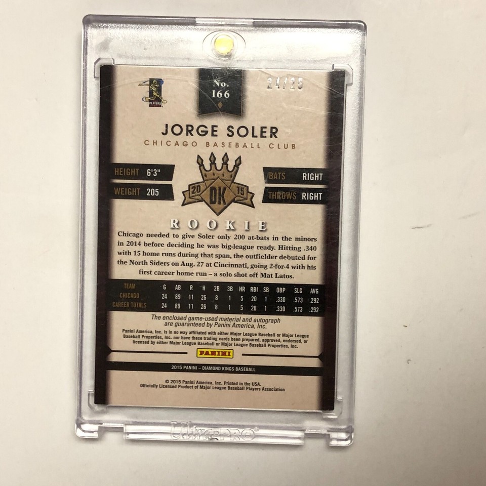 Jorge Soler Autographed 2015 Panini Diamond Kings Rookie Jersey Card ...