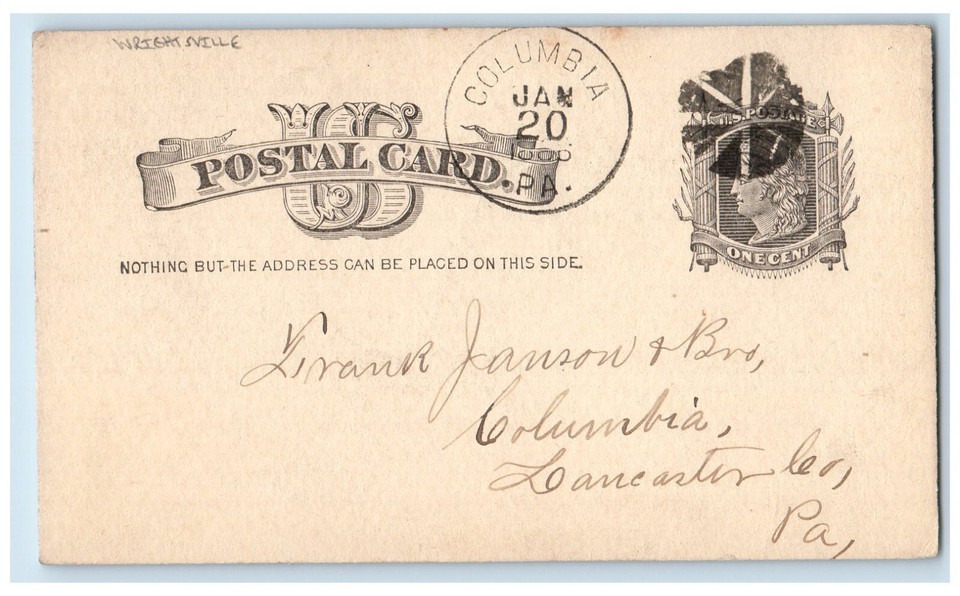1885 Frank Janson & Bro MP Decker Wrightsville PA Lancaster PA Postal ...
