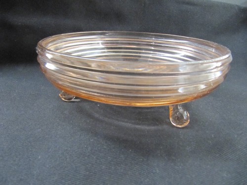 ANCHOR HOCKING PINK MANHATTAN DEPRESSION GLASS 3 FOOTED BOWL/DISH | eBay