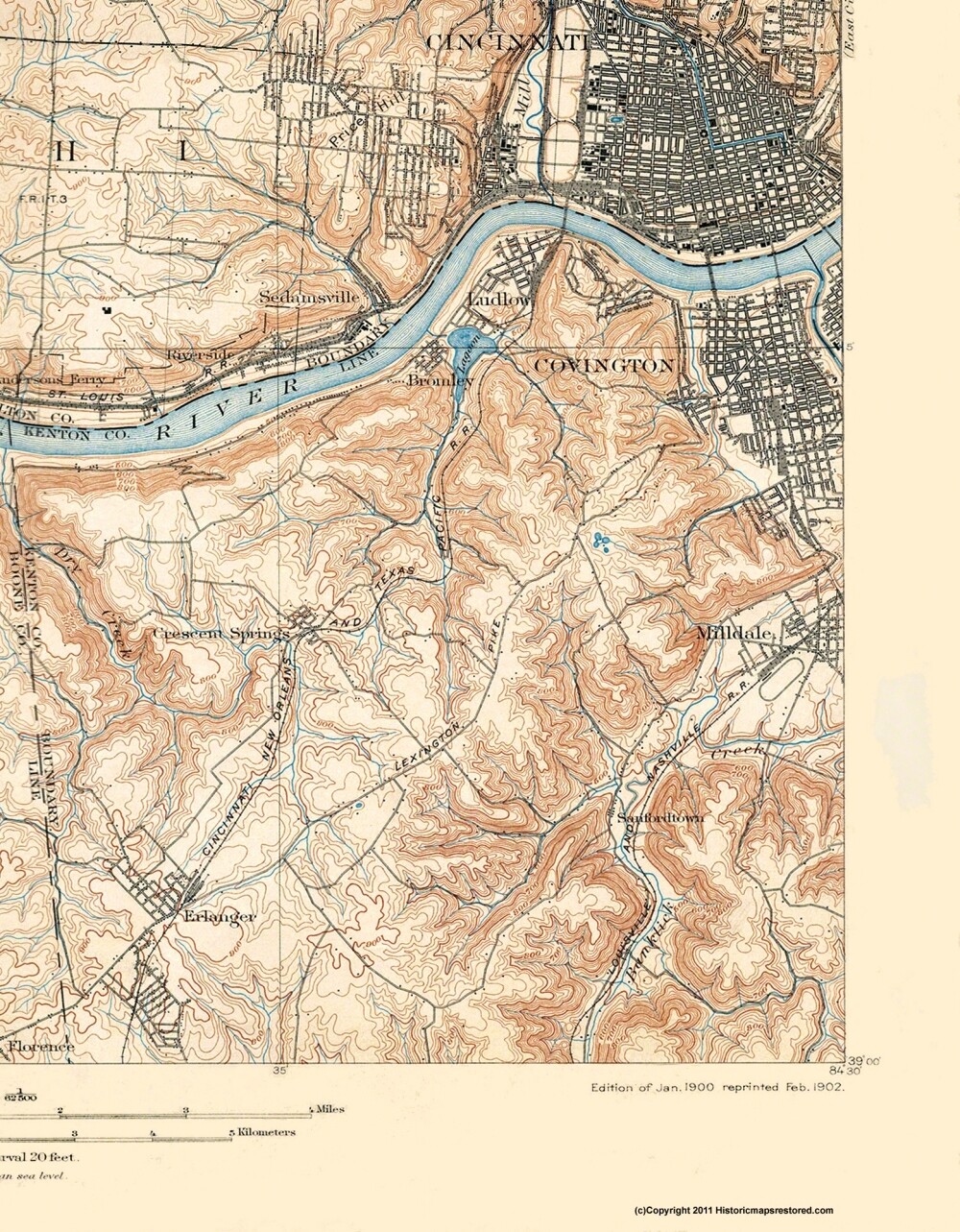 Topographical Map - Cincinnati West Ohio Kentucky Quad - USGS 1900 - 23 ...