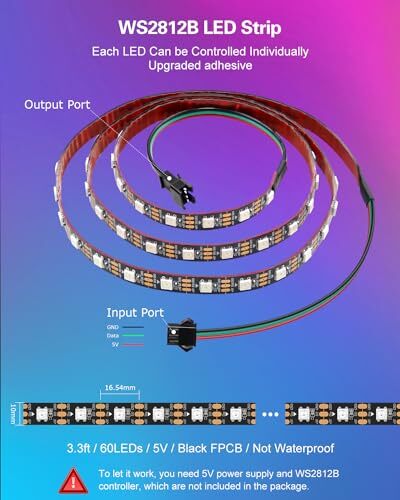 3.2ft 60 Pixels Strip WS2812B Individual Addressable RGB IC LED Strip ...