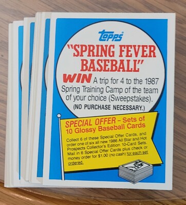 1986 Topps Spring Fever Baseball Win a Trip Insert Card. 55 Card Lot NM ...