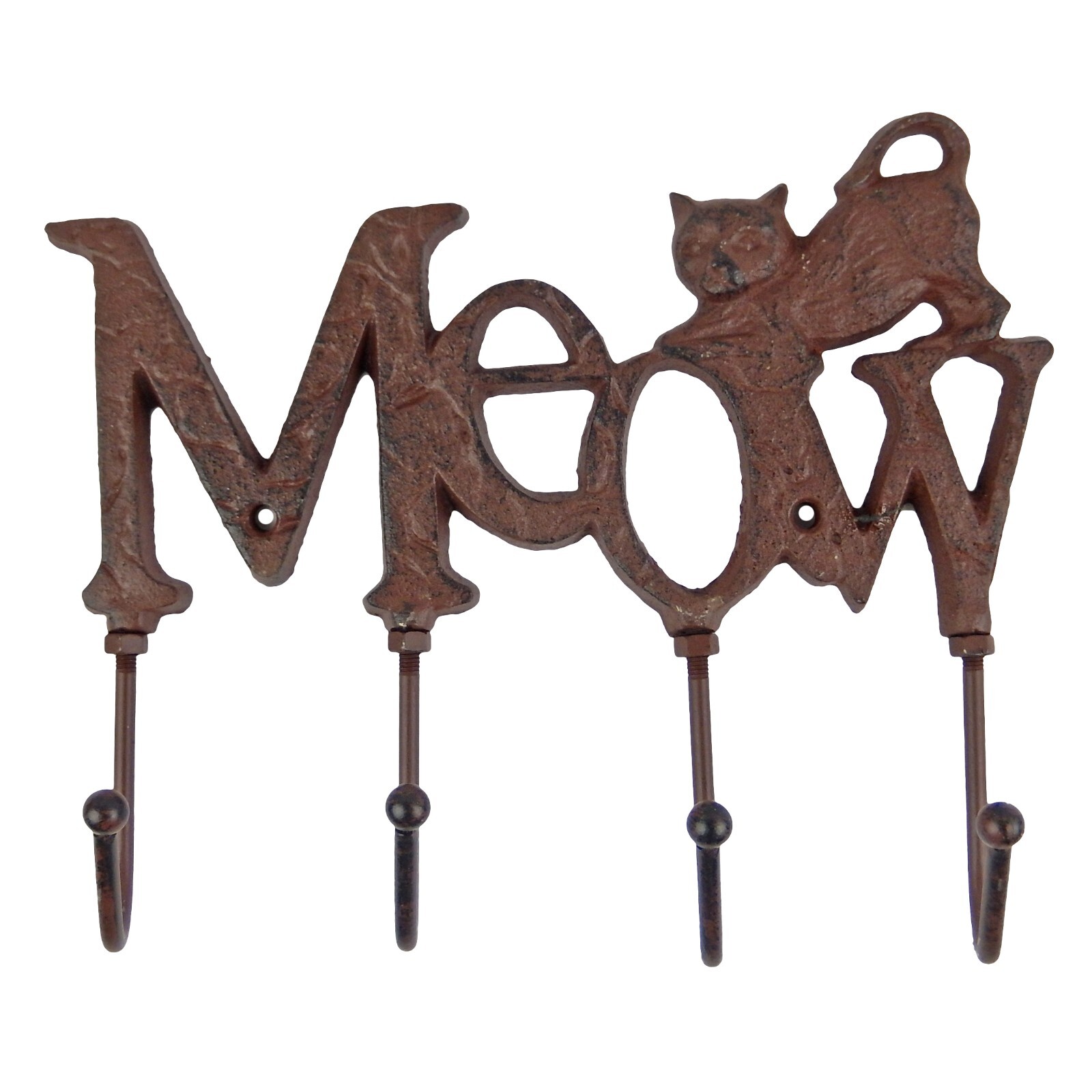 Cat Key Rack "MEOW" Kitty Hooks Coat Holder Cast Iron Pet Lover Gift ...