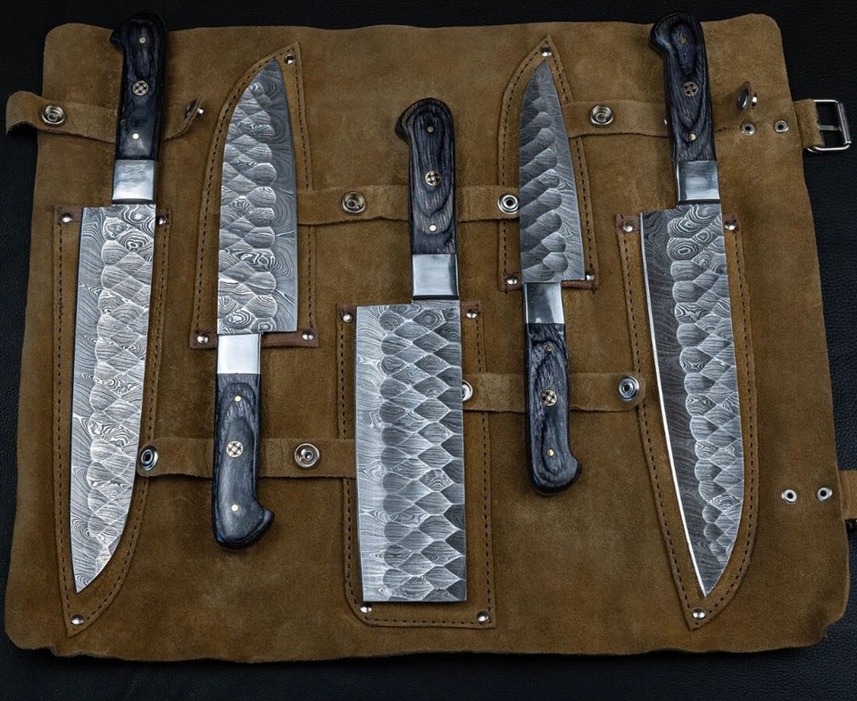 Handmade Damascus Steel 5 Pcs BBQ Knife Bundle Kitchen Chef knives Set ...