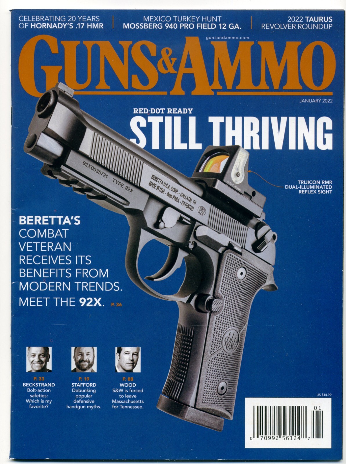 Guns & Ammo Magazine January 2022 Beretta 92X Hornady's .17 HMR ...