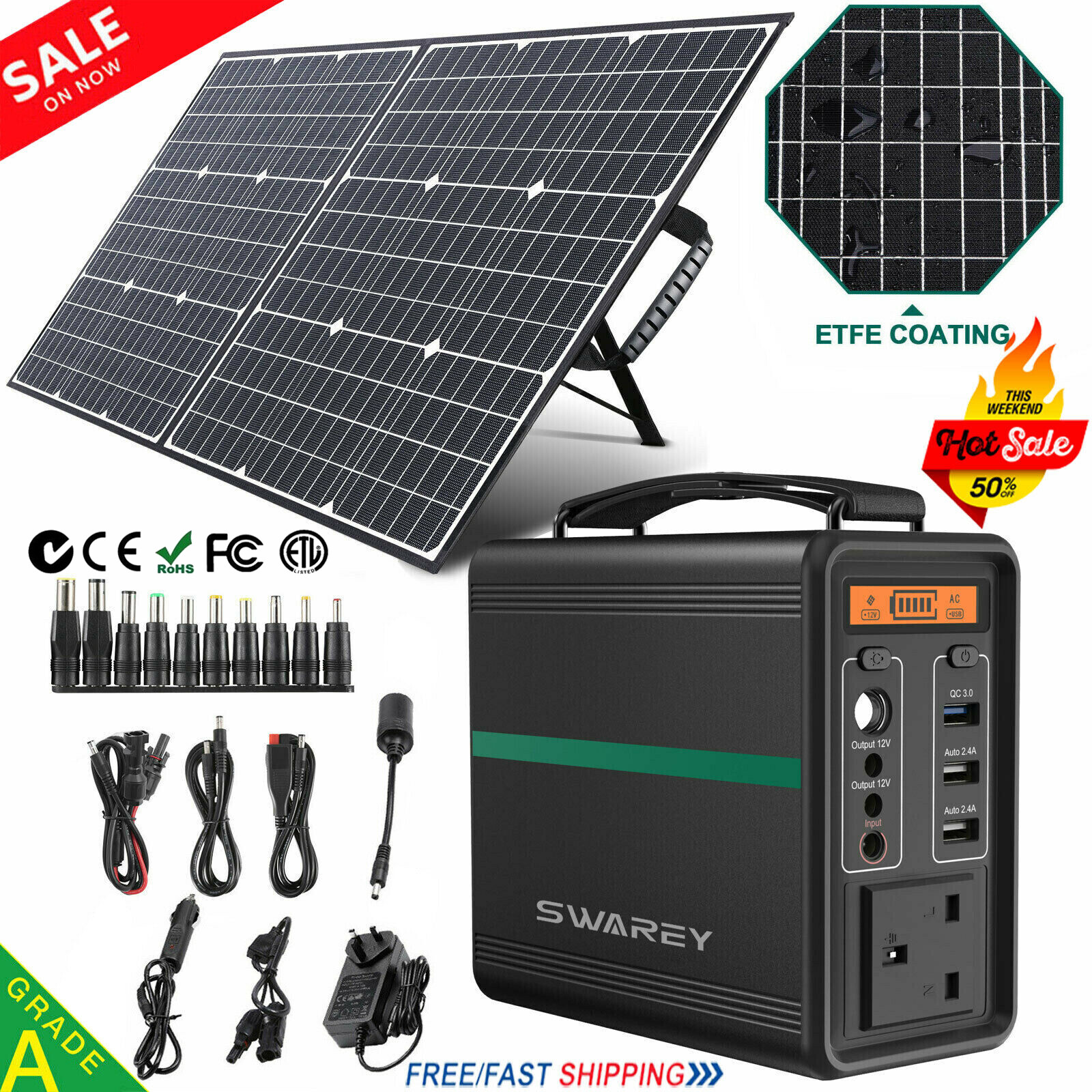 SWAREY 518Wh Portable Power Station Solar Generator W/ 100W Foldable ...