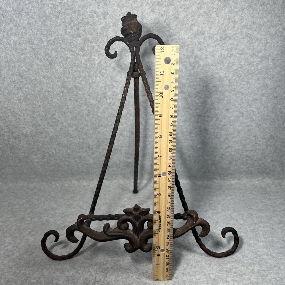 Vtg Ornate Cast Iron Easel Stand 15” Display Frame Plate Book Artifact ...