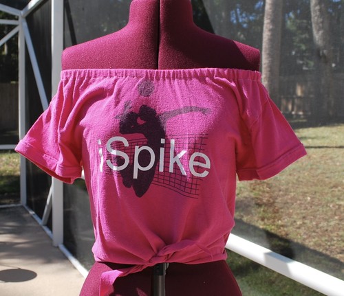 iSpike Volley Ball Off Shoulder Cropped Shirt Top Tie Waist Upcycled M ...