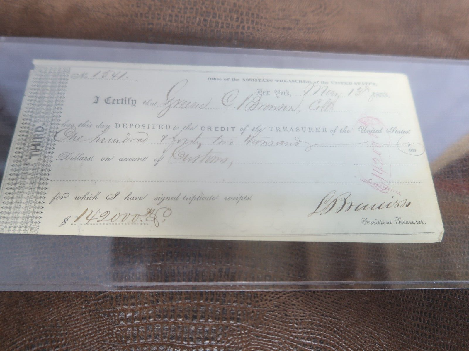 $142,000 1853 Treasurer Of The United States Check New York Very Nice ...