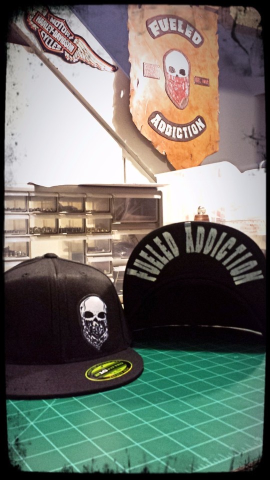 Mens Fueled Addiction Fitted Black Flat Bill Brim Flex Fit Baseball Hat ...