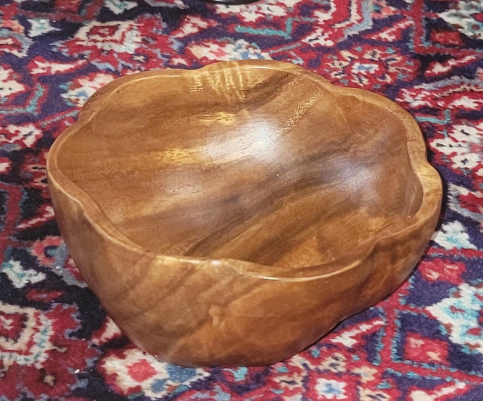 Monkeypod Pacific Hawaiian Wood Bowl Signed Hand Carved Centerpiece 60s ...