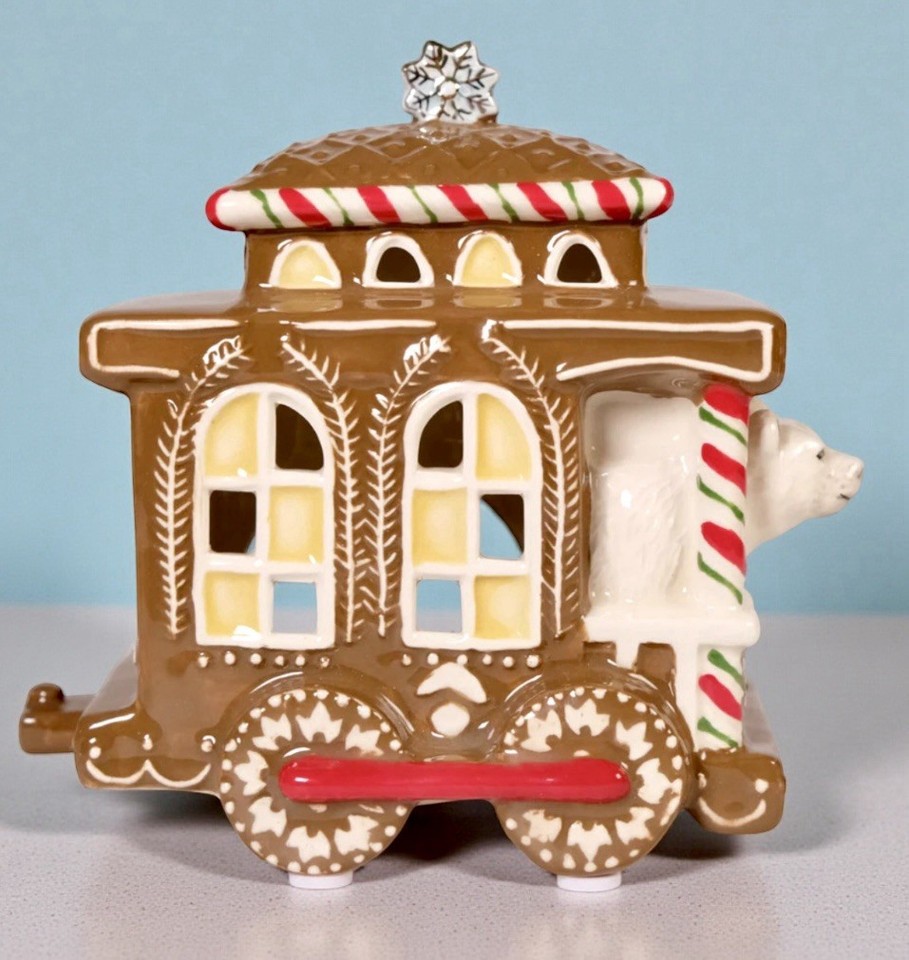 Blue Sky Christmas WOODLAND GINGERBREAD TRAIN Candle House NIB Auth ...