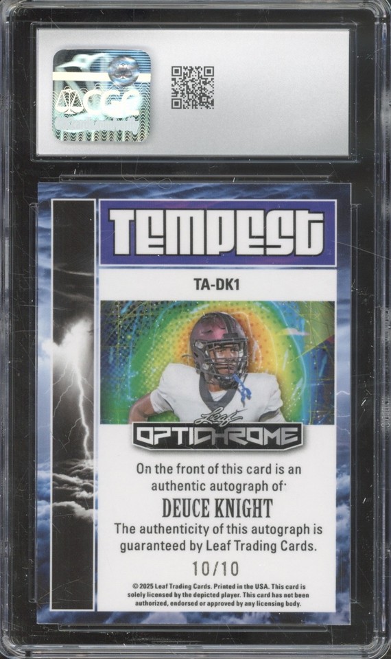 2025 Leaf OptiChrome Tempest Silver Deuce Knight 10/10 RC Mint CGC 9 10 ...