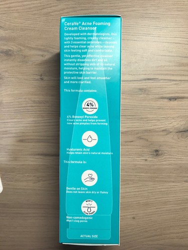 Cerave Acne Foaming Cream Cleanser | 4% Benzoyl Peroxide Acne Treatment ...